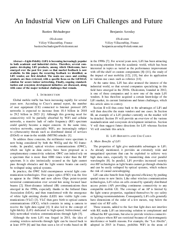 (PDF) An Industrial View on LiFi Challenges and Future