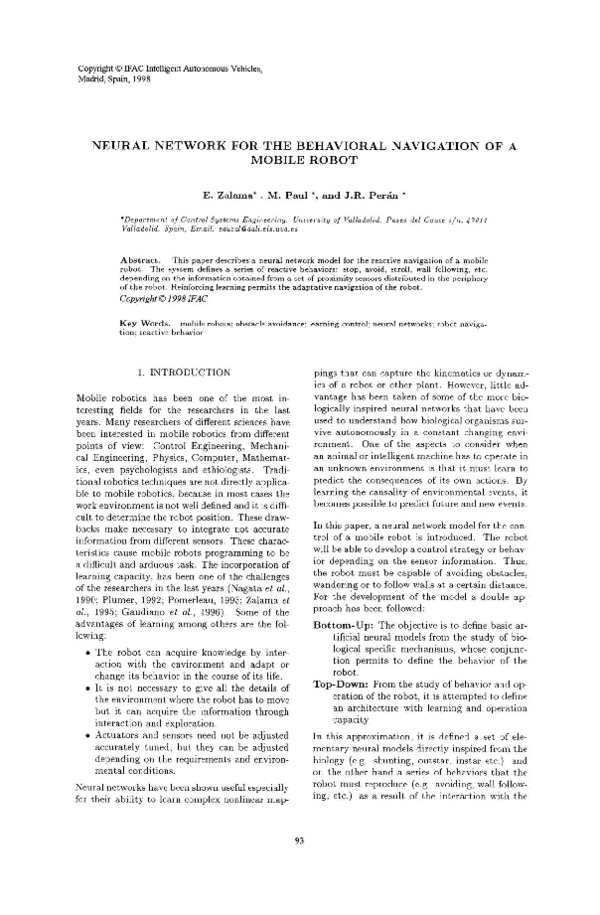 (PDF) Neural Network for the Behavioral Navigation of a Mobile Robot