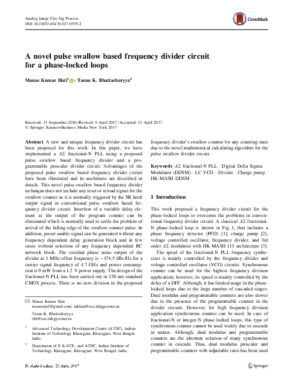 (PDF) A novel pulse swallow based frequency divider circuit for a phase ...