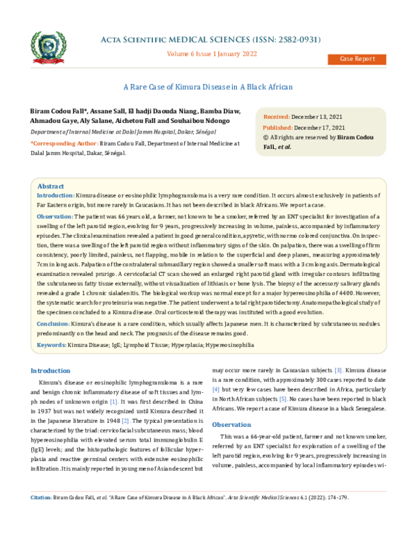 (PDF) A Rare Case of Kimura Disease in A Black African | biram fall ...