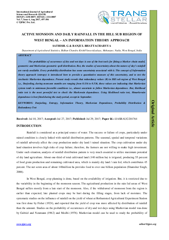 (PDF) Active Monsoon and Daily Rainfall in the Hill Sub Region of West ...