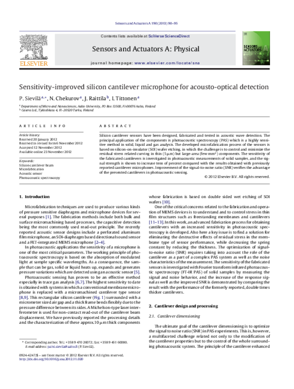 (PDF) Sensitivity-improved silicon cantilever microphone for acousto-optical detection