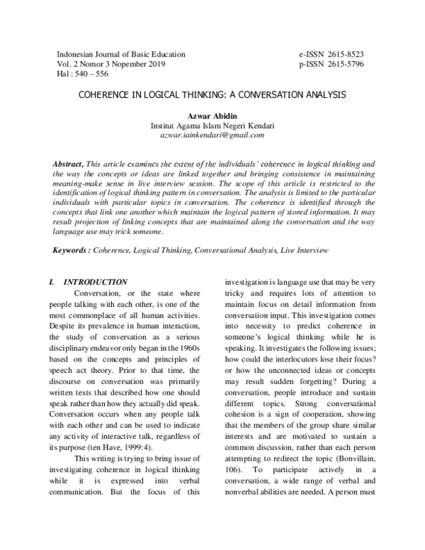 (PDF) Coherence in Logical Thinking: A Conversation Analysis