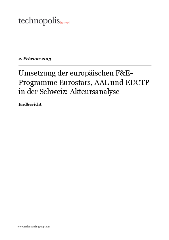 (PDF) Umsetzung der europäischen F&E-Programme Eurostars, AAL und EDCTP ...