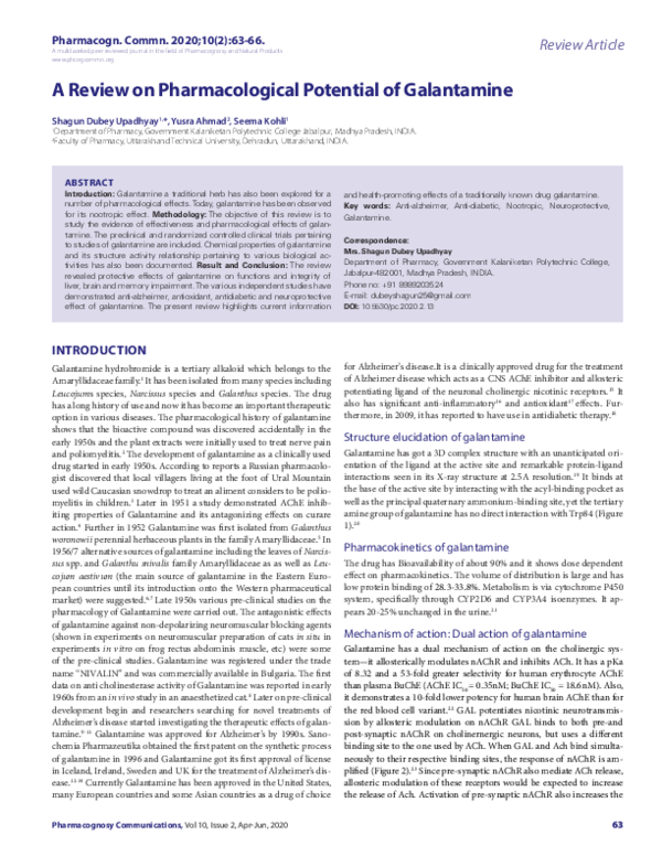 (PDF) A Review on Pharmacological Potential of Galantamine