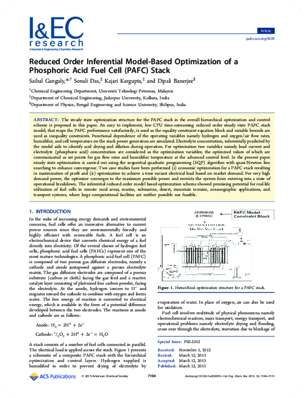 (PDF) Reduced Order Inferential Model-Based Optimization of a Phosphoric Acid Fuel Cell (PAFC) Stack