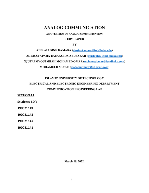 (PDF) An overview of Analog Communication