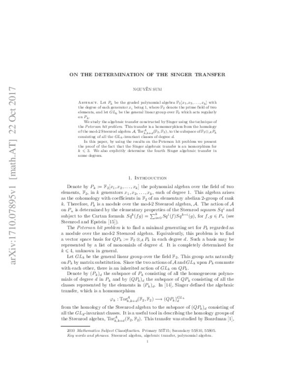 (PDF) On the determination of the Singer transfer