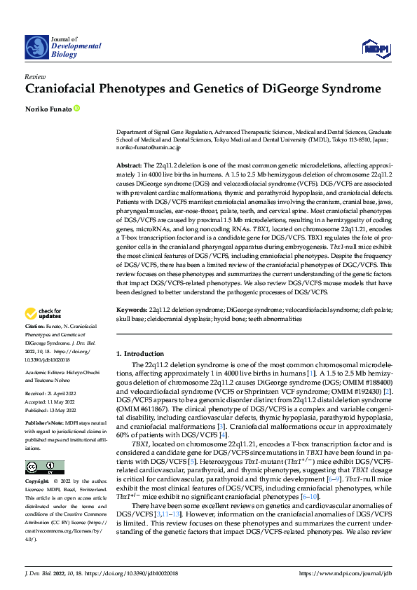 (PDF) Craniofacial Phenotypes and Genetics of DiGeorge Syndrome