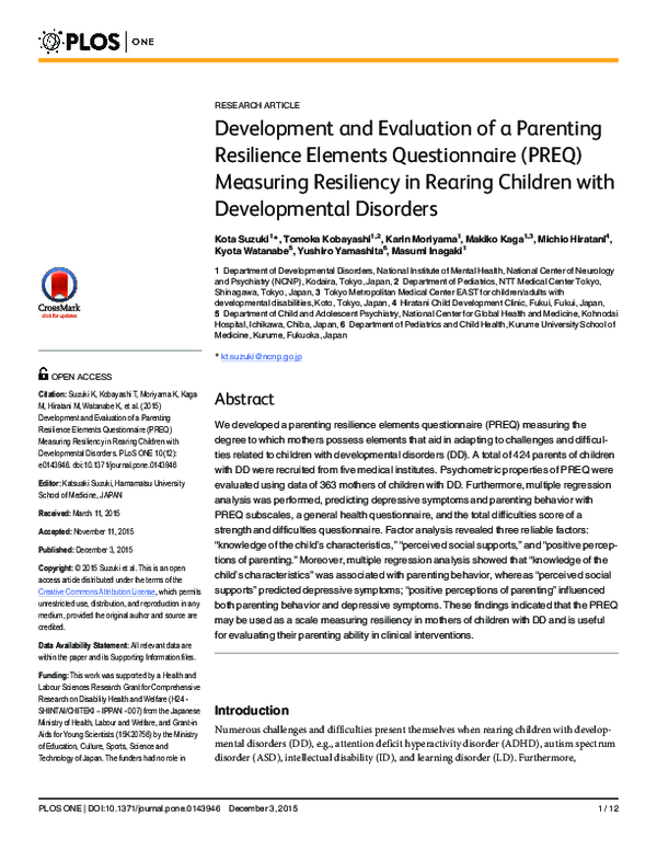 (PDF) Development and Evaluation of a Parenting Resilience Elements Questionnaire (PREQ ...