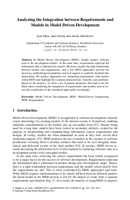 (PDF) Analyzing the Integration between Requirements and Models in Model Driven Development