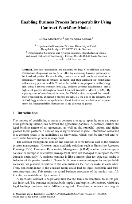 (PDF) Enabling Business Process Interoperability Using Contract Workflow Models | Jelena ...