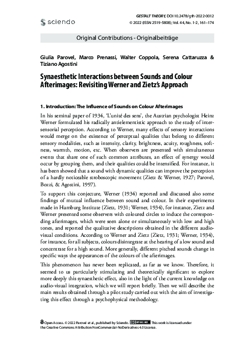 (PDF) Synaesthetic Interactions between Sounds and Colour Afterimages: Revisiting Werner and ...