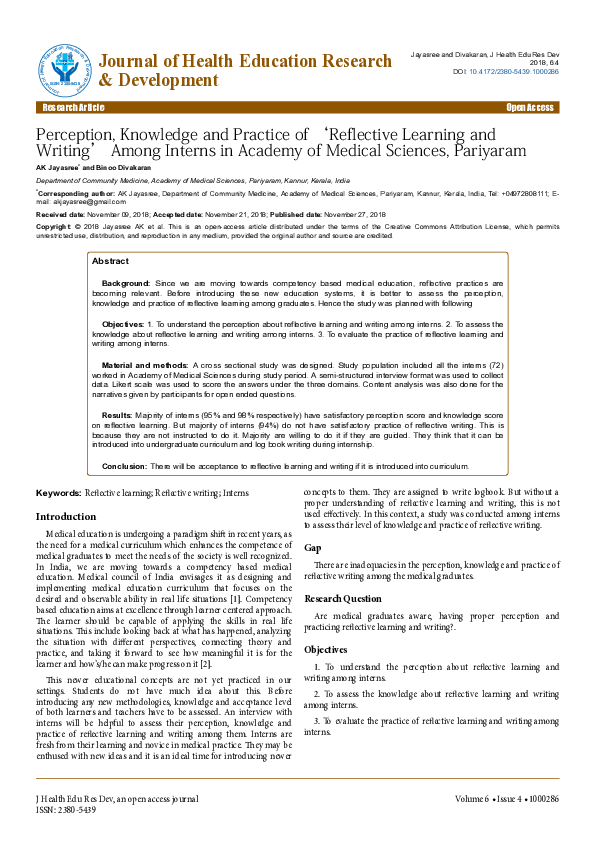 (PDF) Perception, Knowledge, and Practice of ?Reflective Learning and ...
