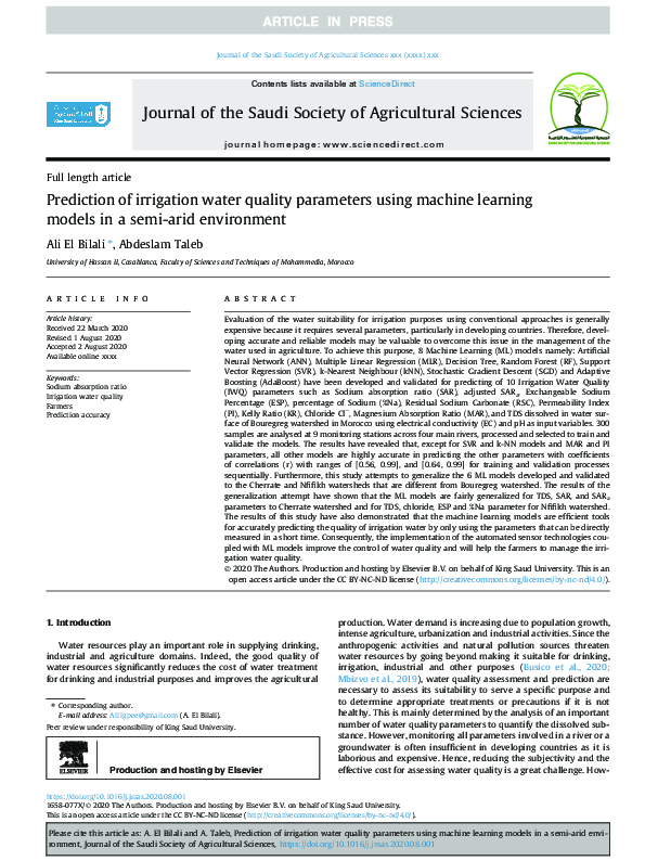 Pdf Prediction Of Irrigation Water Quality Parameters Using Machine