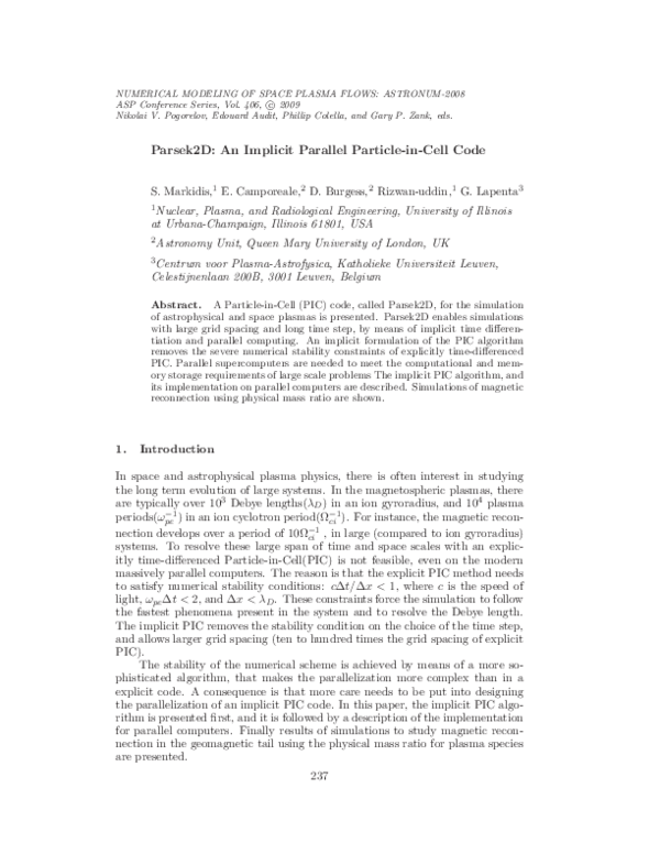 (PDF) Parsek2D: An Implicit Parallel Particle-in-Cell Code