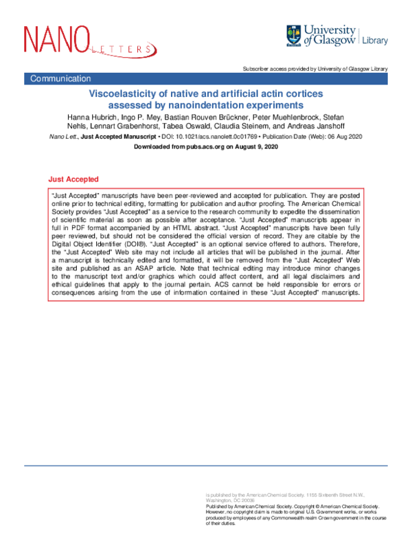 (PDF) Viscoelasticity of Native and Artificial Actin Cortices Assessed ...