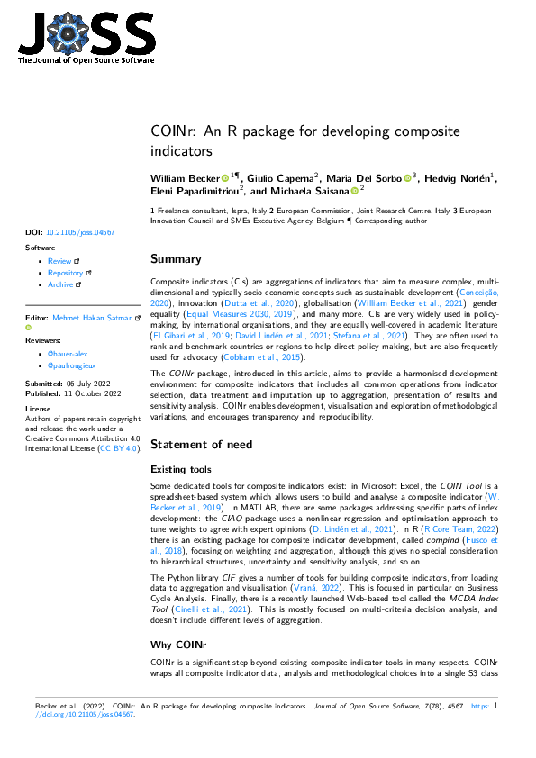 Pdf Coinr An R Package For Developing Composite Indicators
