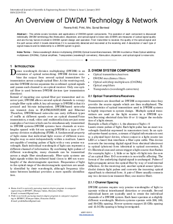 (PDF) An Overview of DWDM Technology & Network