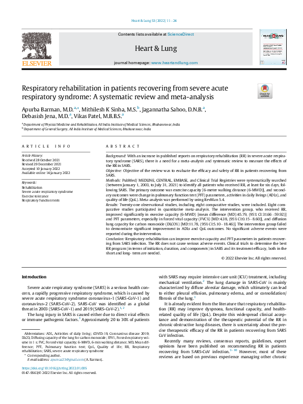 (PDF) Respiratory rehabilitation in patients recovering from severe ...