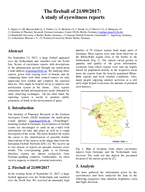 (PDF) The fireball of 21/09/2017: A study of eyewitness reports