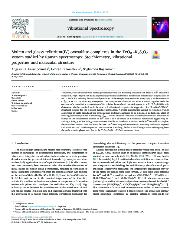 (PDF) Molten and glassy tellurium(IV) oxosulfato complexes in the TeO 2 ...
