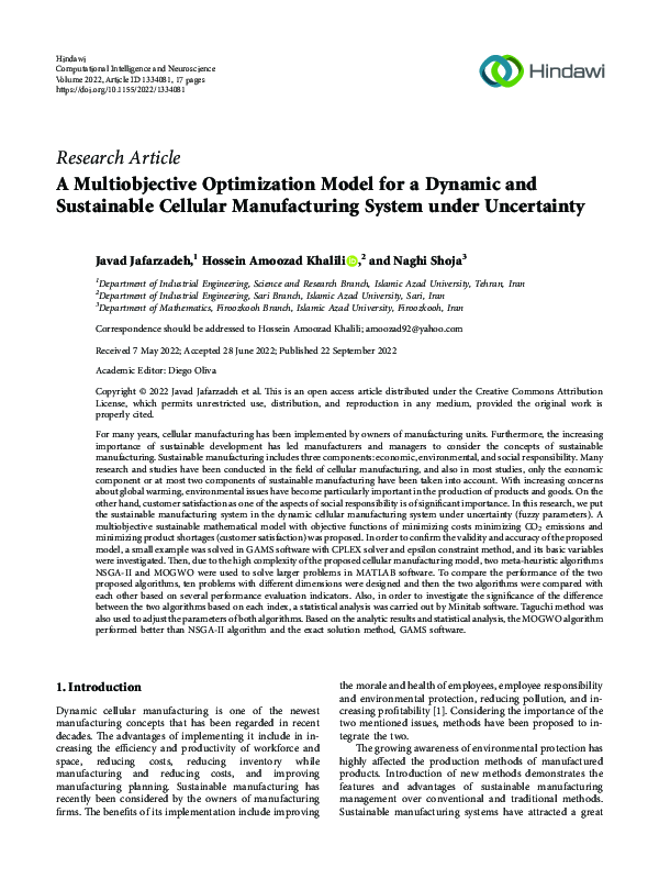 (PDF) A Multiobjective Optimization Model for a Dynamic and Sustainable Cellular Manufacturing ...