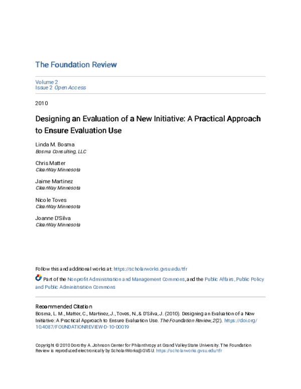 (PDF) Designing an Evaluation of a New Initiative: A Practical Approach ...