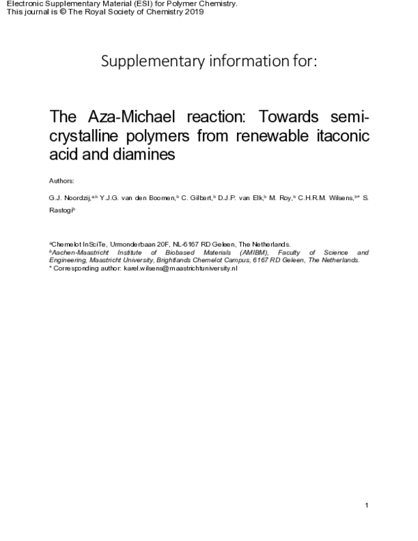 (PDF) The aza-Michael reaction: towards semi-crystalline polymers from ...