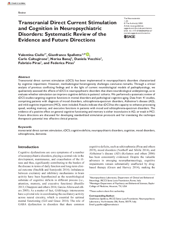 (PDF) Transcranial Direct Current Stimulation and Cognitive-Behavioral Therapy: Evidence of a ...