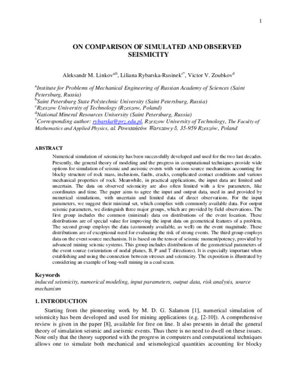 (PDF) Comparing Simulated and Observed Seismicity Data
