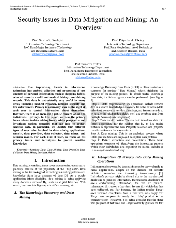 (PDF) Security Issues in Data Mitigation and Mining: An Overview