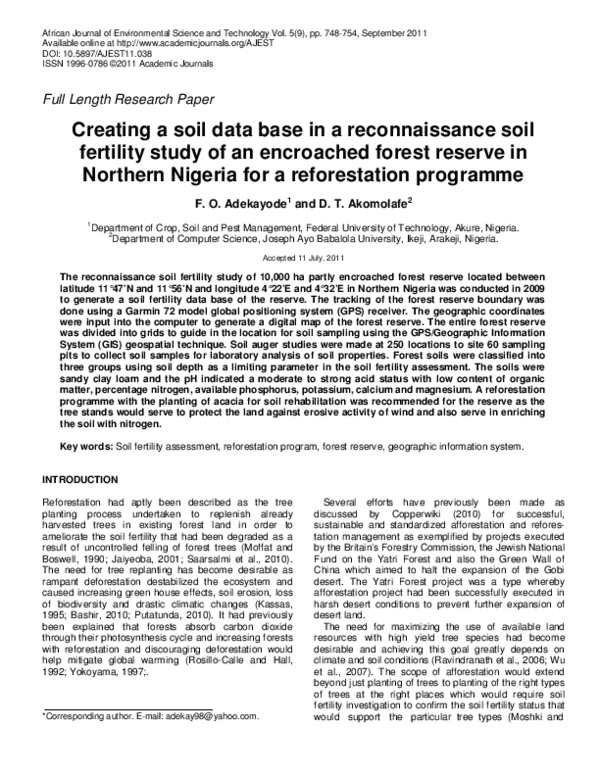 (PDF) Creating a soil data base in a reconnaissance soil fertility ...