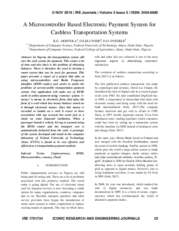(PDF) A Micro Controller Based Electronic Payment System For Cashless ...