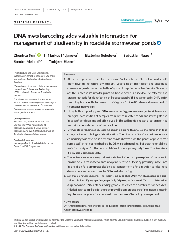 (PDF) DNA metabarcoding adds valuable information for management of biodiversity in roadside ...