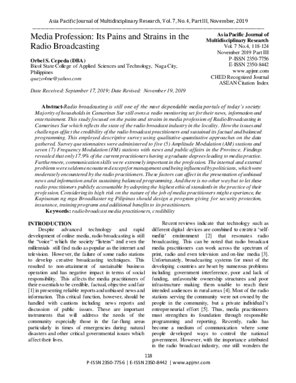 (PDF) Media Profession: Its Pains and Strains in the Radio Broadcasting