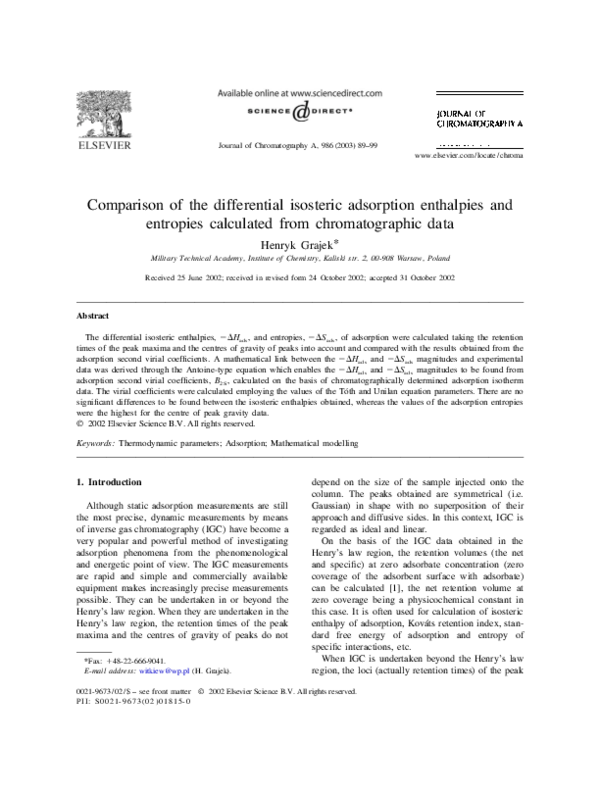 (PDF) Comparison of the differential isosteric adsorption enthalpies ...