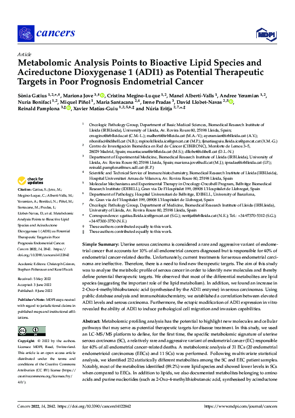 Pdf Metabolomic Analysis Points To Bioactive Lipid Species And