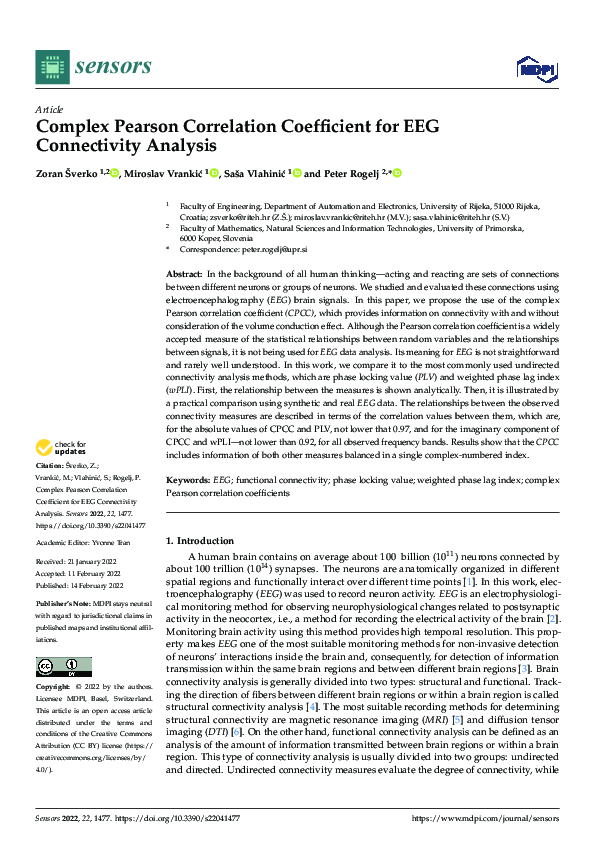 (PDF) Complex Pearson Correlation Coefficient for EEG Connectivity Analysis