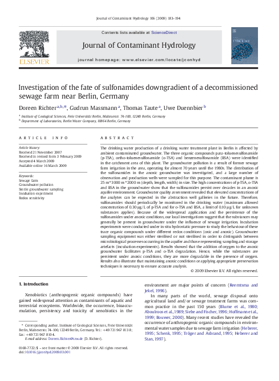 (PDF) Investigation of the fate of sulfonamides downgradient of a ...