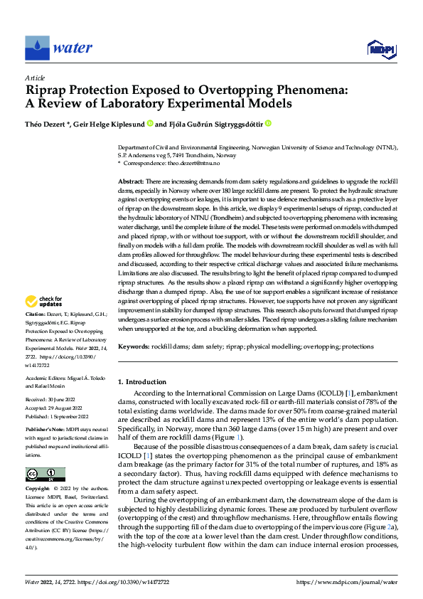 (PDF) Riprap Protection Exposed to Overtopping Phenomena: A Review of Laboratory Experimental Models