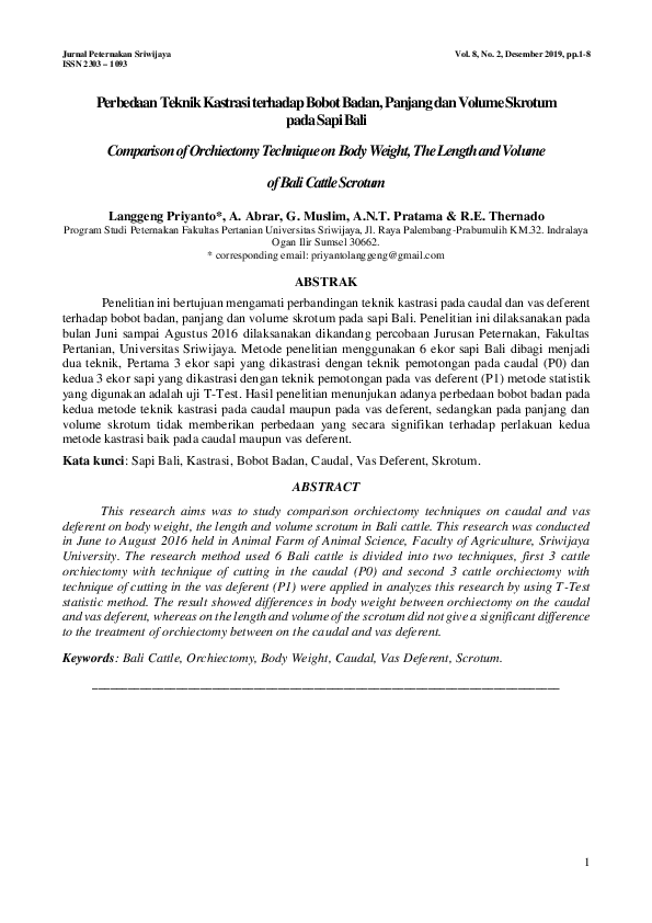 (PDF) Perbedaan Teknik Kastrasi Terhadap Bobot Badan, Panjang Dan ...