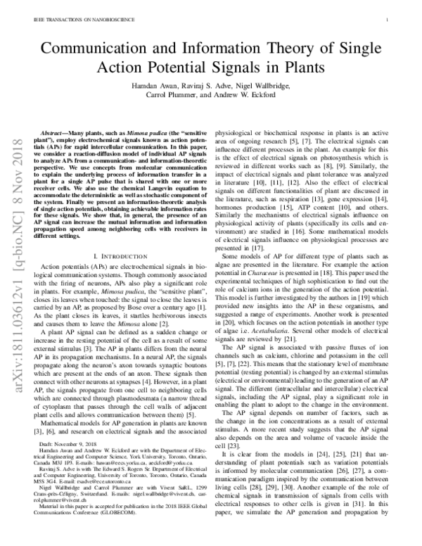 (PDF) Communication and Information Theory of Single Action Potential ...