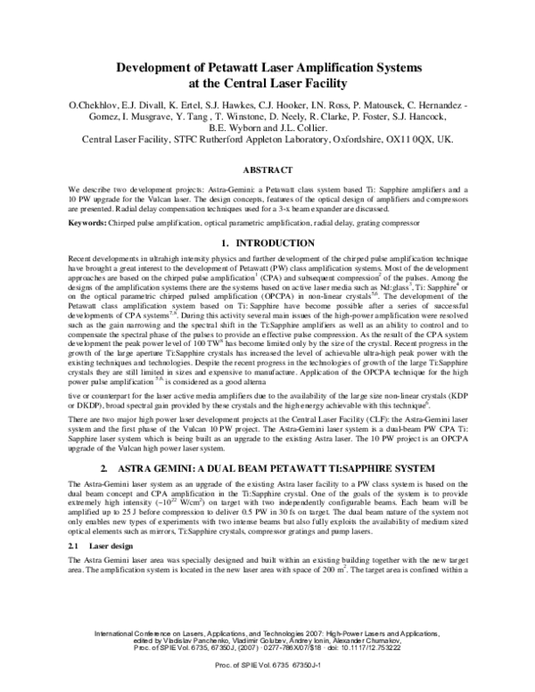 (PDF) Development of petawatt laser amplification systems at the Central Laser Facility