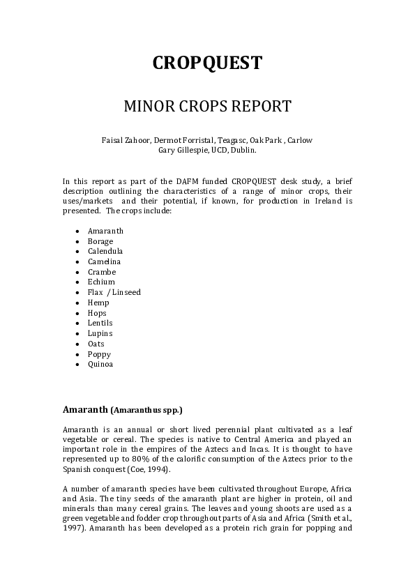 (PDF) CropQuest: Minor Crops Report