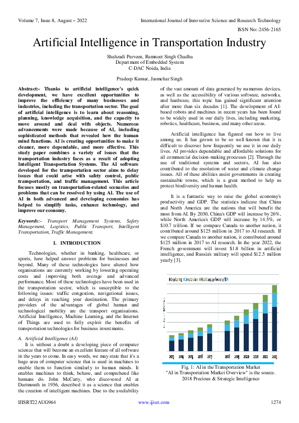 (PDF) Artificial Intelligence in Transportation Industry