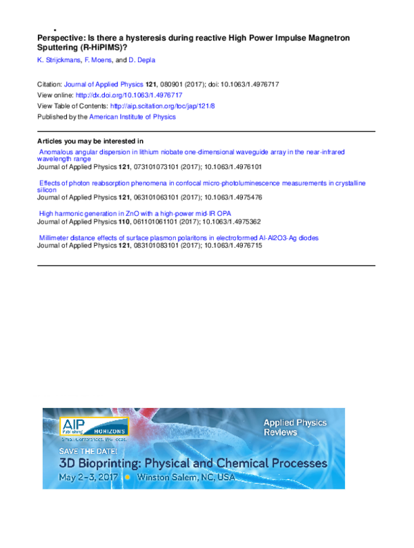(PDF) Perspective: Is there a hysteresis during reactive High Power ...