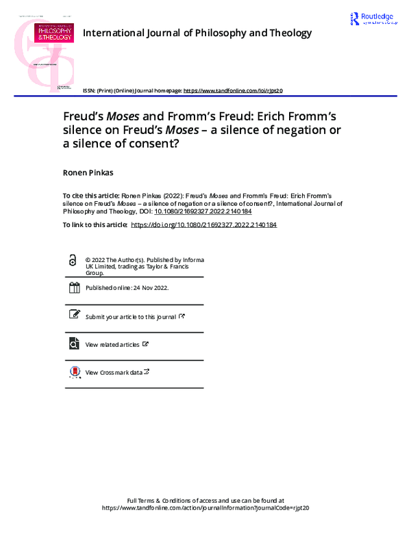 (PDF) Fromm's Silence on Freud's Moses Explained