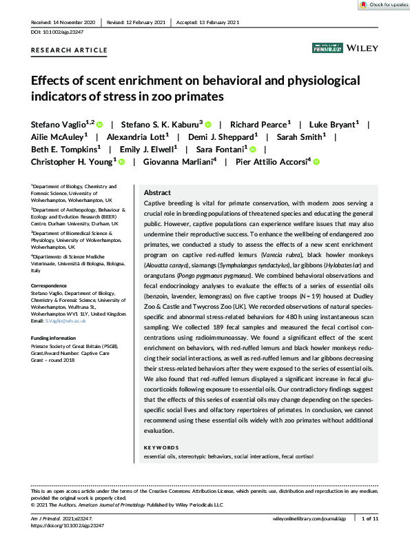 (PDF) Effects of scent enrichment on behavioral and physiological ...