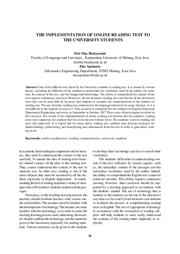 (PDF) The Implementation of Online Reading Test to the University Students